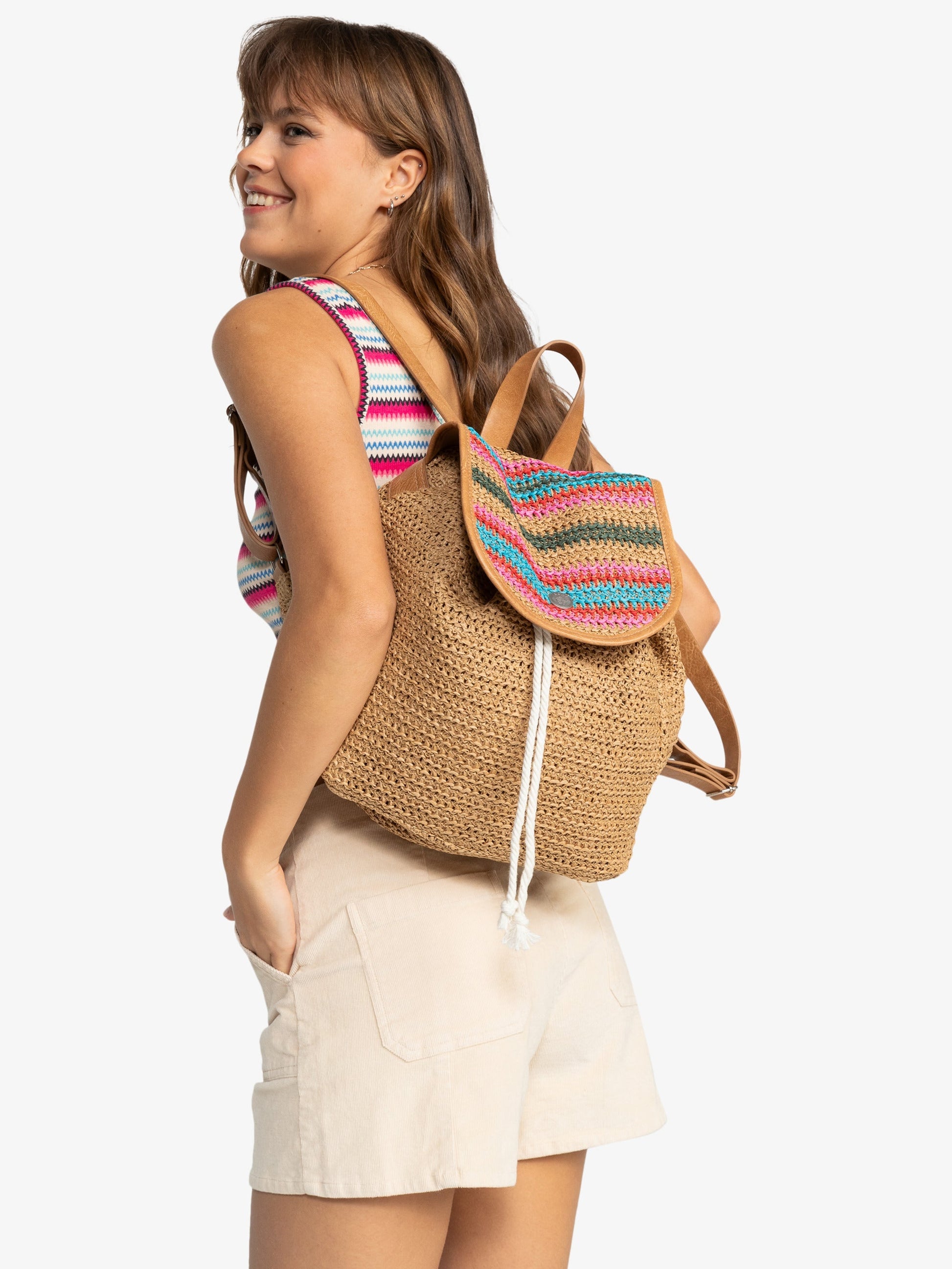 Womens Coco Pearl Straw Backpack | Roxy Singapore | Backpack